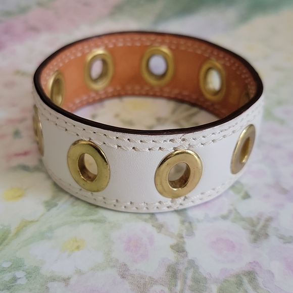 Coach | Jewelry | Coach Cream Leather With Brass Grommets Bracelet ...